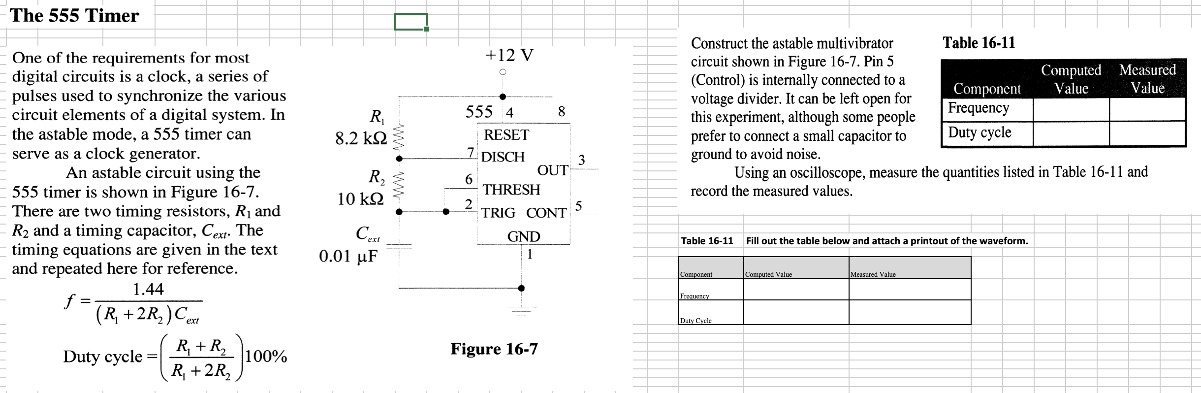 Solved The 555 Timer +12 V R 8.2 k22 Construct the astable | Chegg.com