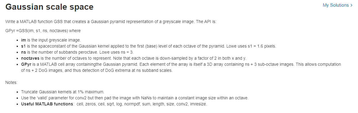 Gaussian scale space My Solutions Write a MATLAB | Chegg.com