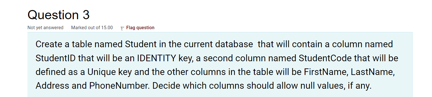 Solved Create a table named Student in the current database | Chegg.com