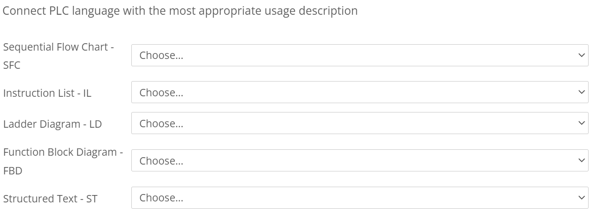 Solved Connect PLC language with the most appropriate usage | Chegg.com