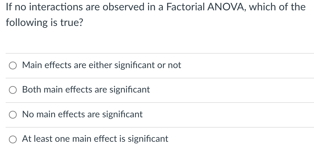 Solved If no interactions are observed in a Factorial ANOVA, | Chegg.com