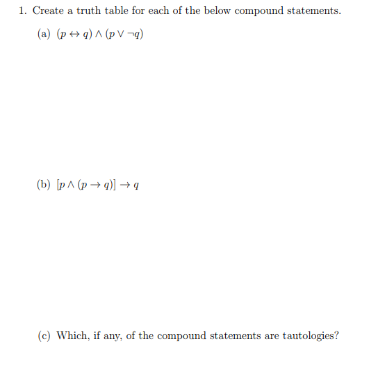 Solved 1. Create a truth table for each of the below | Chegg.com