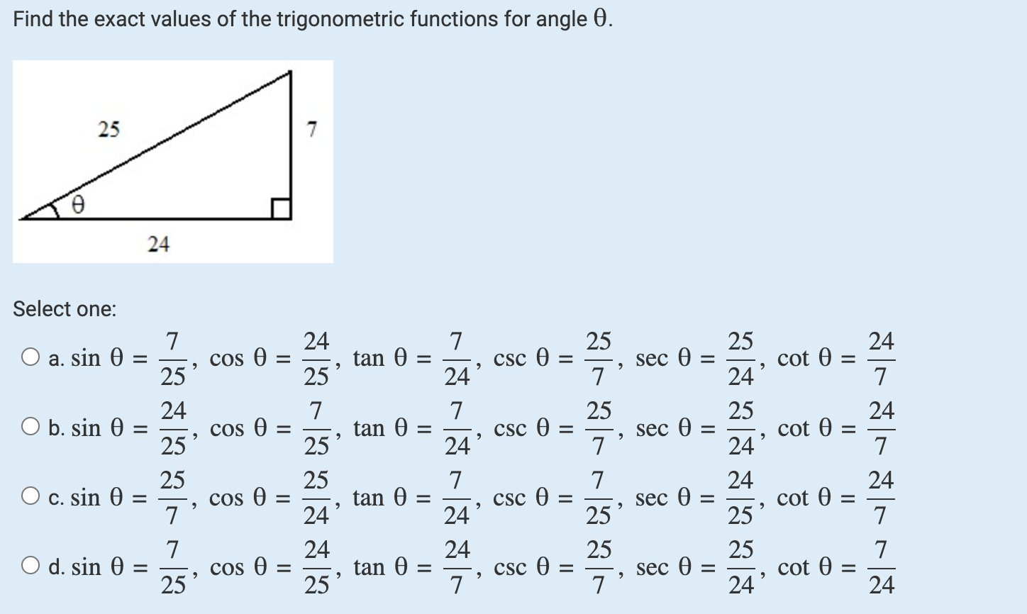 Solved Find the exact values of the trigonometric functions | Chegg.com