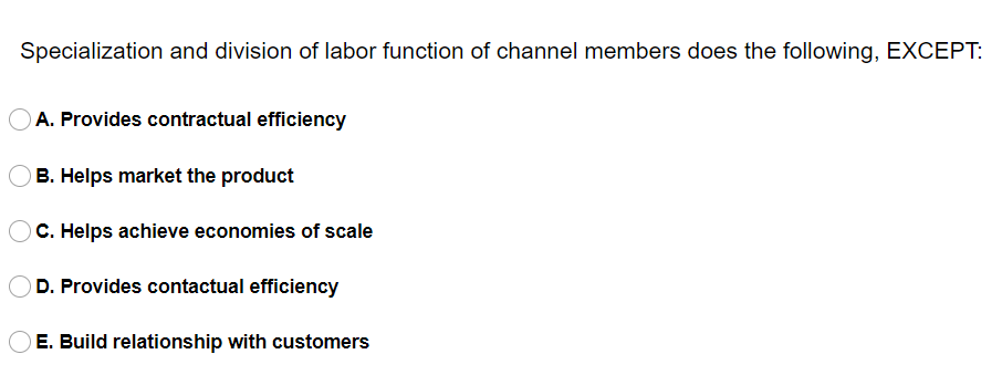 Solved Specialization and division of labor function of | Chegg.com