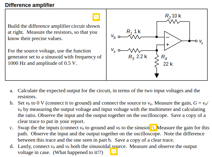 Solved Calculations Please!! Difference amplifierBuild the | Chegg.com