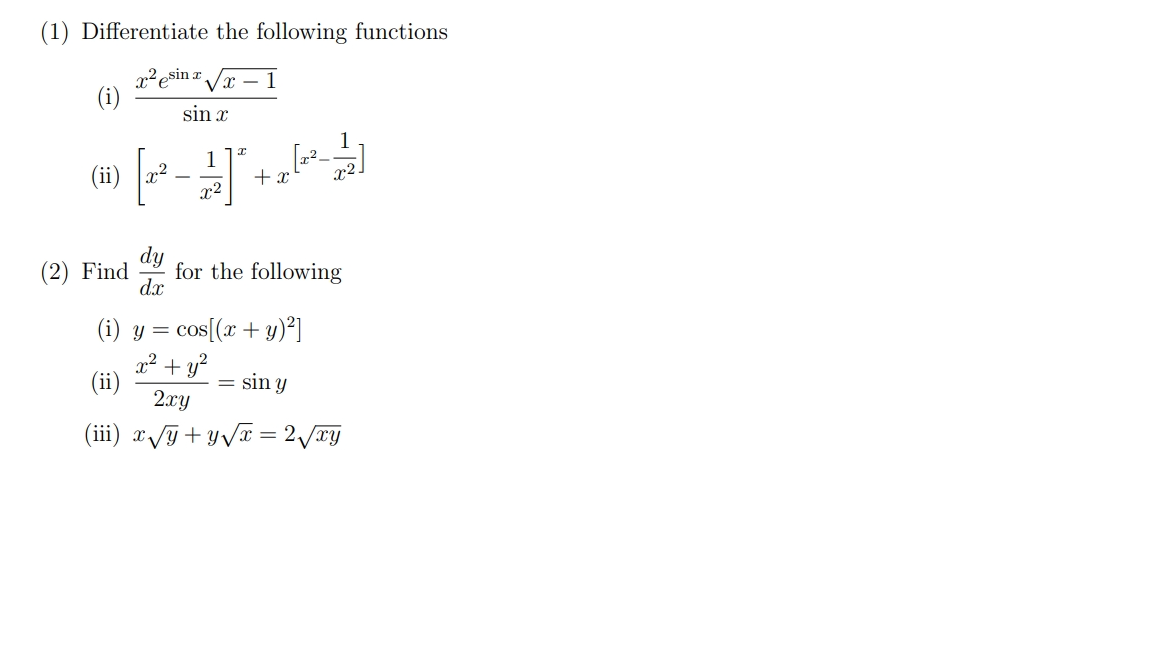 Solved (1) ﻿Differentiate the following | Chegg.com