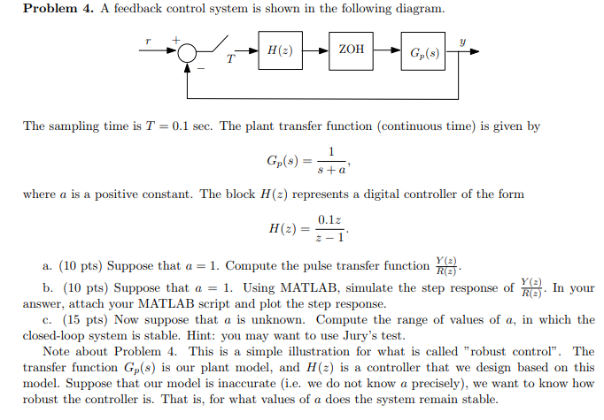 Solved Problem 4. A feedback control system is shown in the | Chegg.com