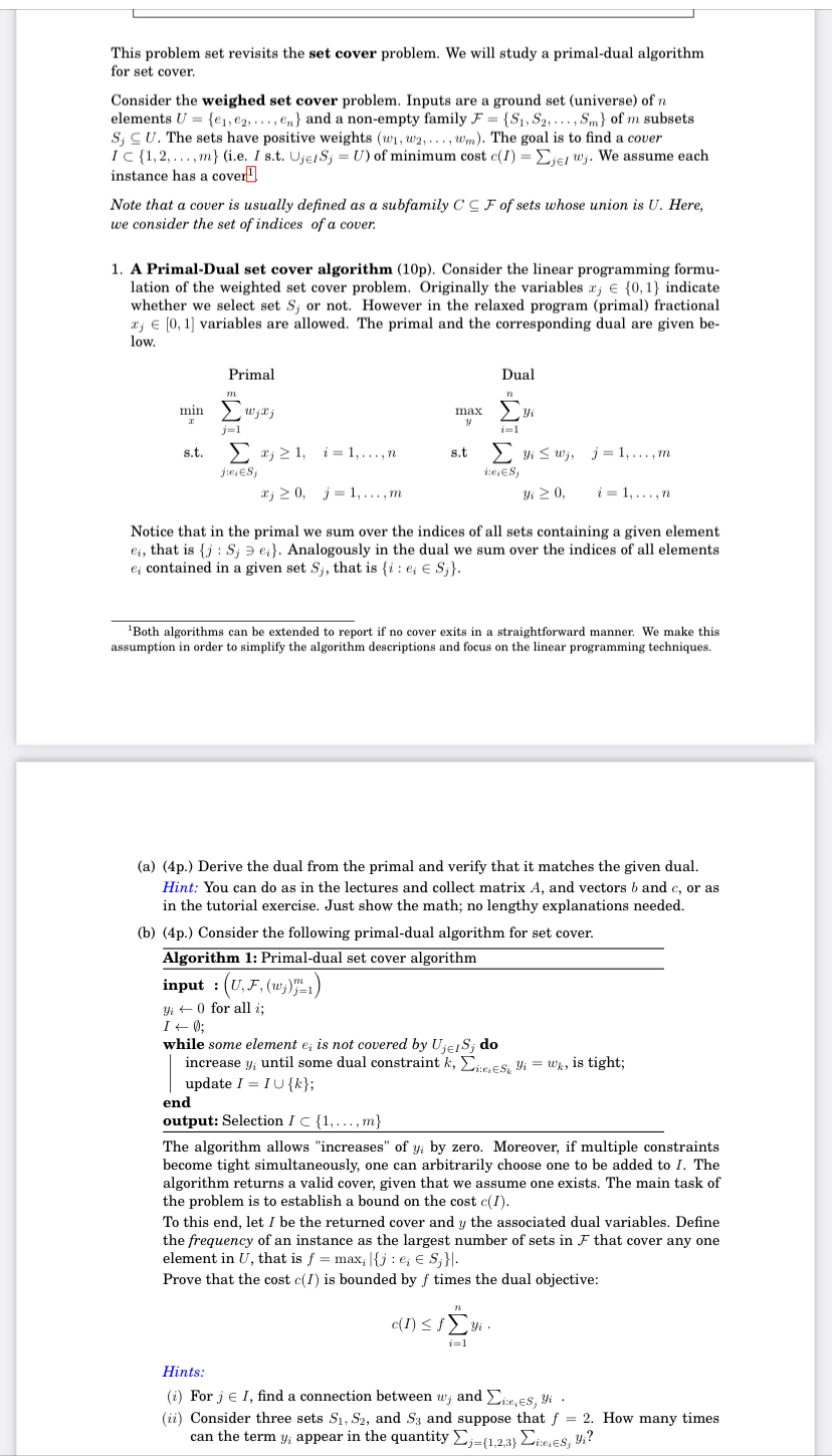 Solved This problem set revisits the set cover problem. We | Chegg.com