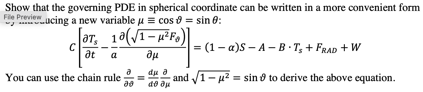 Solved Show that the governing PDE in spherical coordinate | Chegg.com