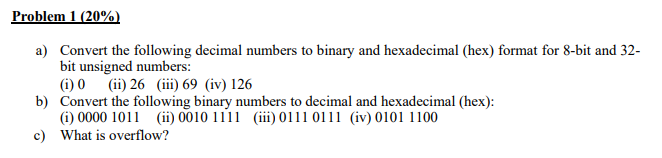 Solved a) Convert the following decimal numbers to binary | Chegg.com