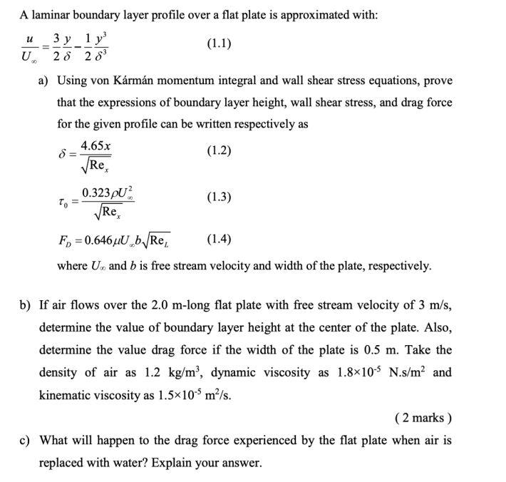 Solved u A laminar boundary layer profile over a flat plate | Chegg.com