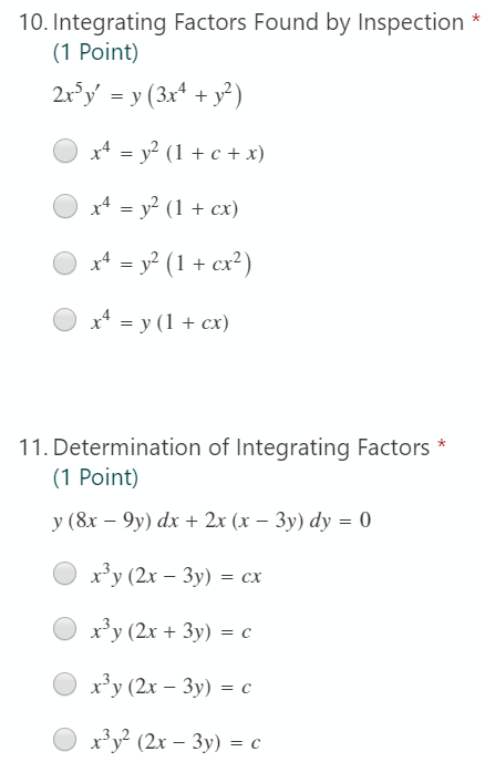 Solved 10. Integrating Factors Found by Inspection (1 Point) | Chegg.com