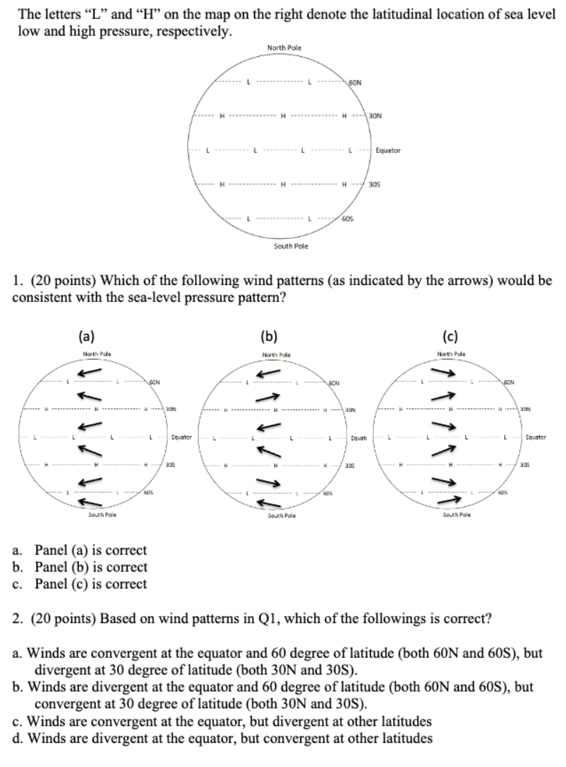 Solved The letters "L" and "H" on the map on the right | Chegg.com