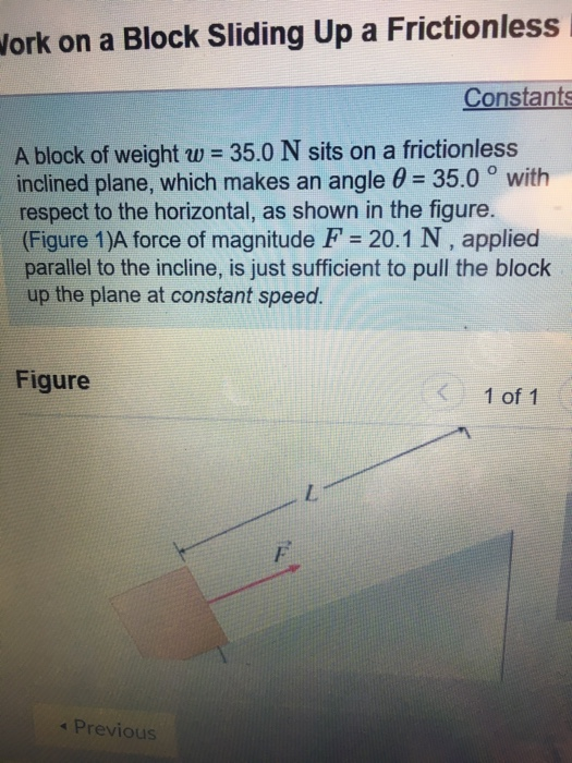 Solved ork on a Block Sliding Up a Frictionless Constants A | Chegg.com