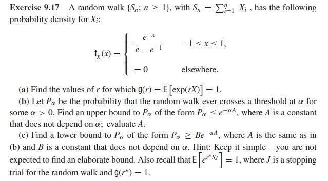 = EX, has the following Exercise 9.17 A random walk | Chegg.com