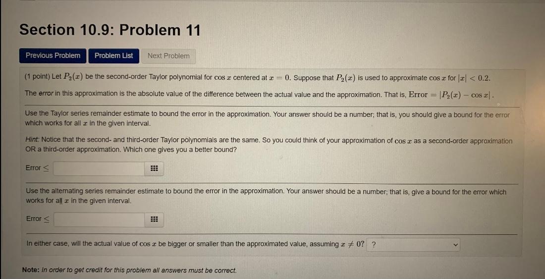 Solved Section 10.9: Problem 11 Previous Problem Problem | Chegg.com