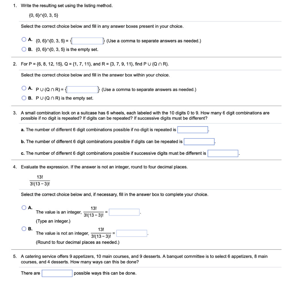 Solved 1. Write the resulting set using the listing method. | Chegg.com