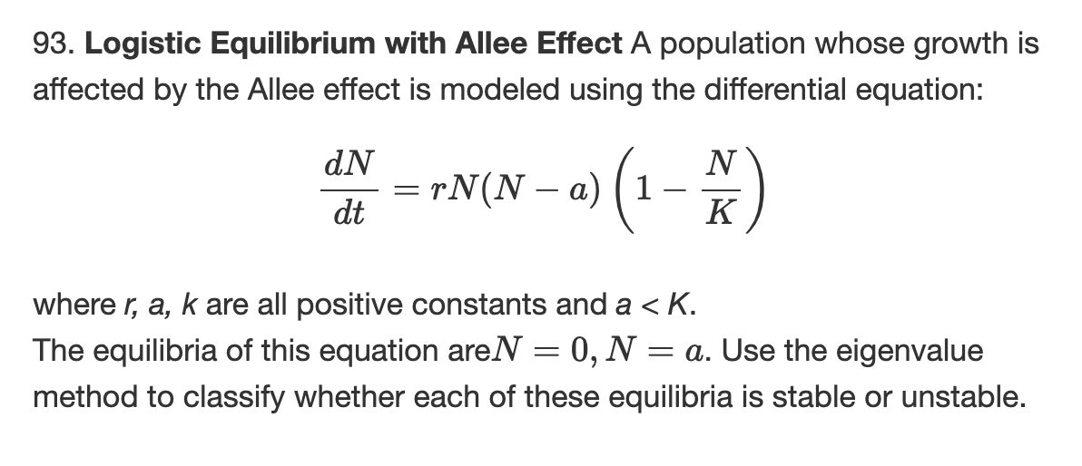 Solved 93. Logistic Equilibrium with Allee Effect A | Chegg.com