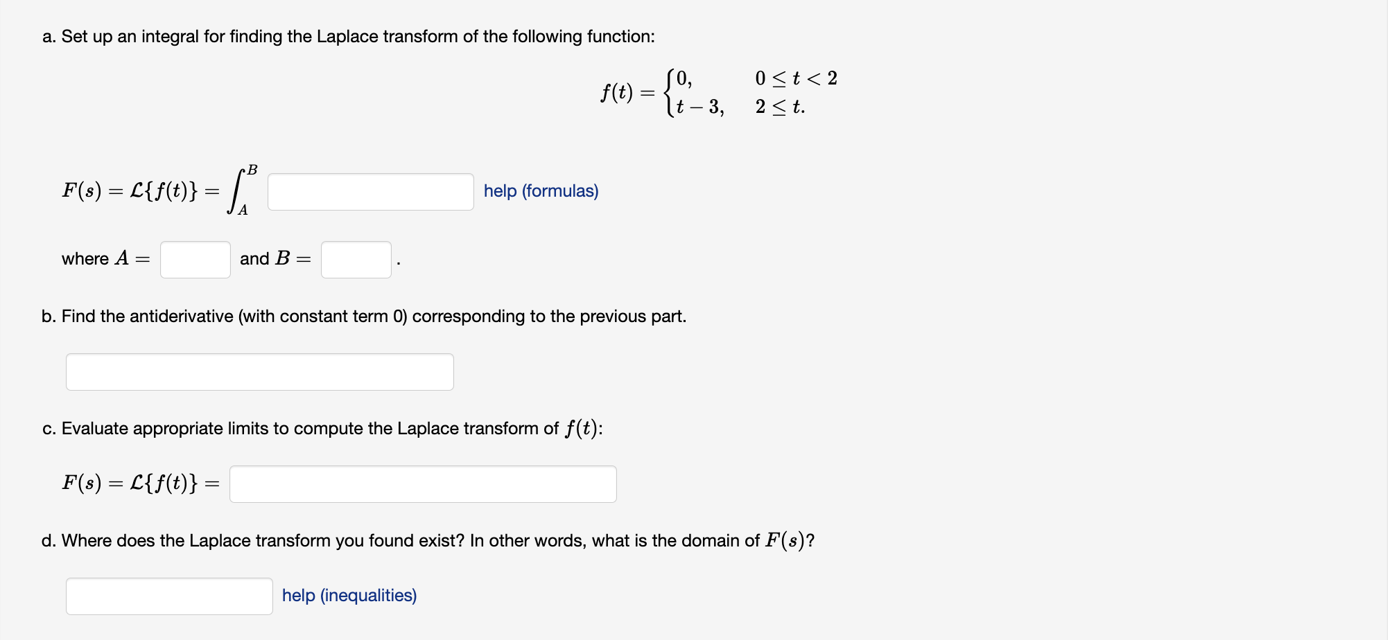 Solved a. Set up an integral for finding the Laplace | Chegg.com Solved a. Set up an integral for finding the Laplace | Chegg.com
