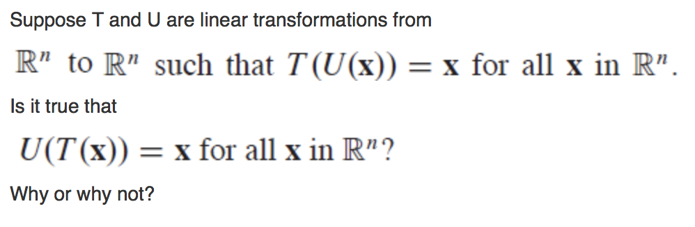 Solved Suppose T and U are linear transformations from R Solved Suppose T and U are linear transformations from R