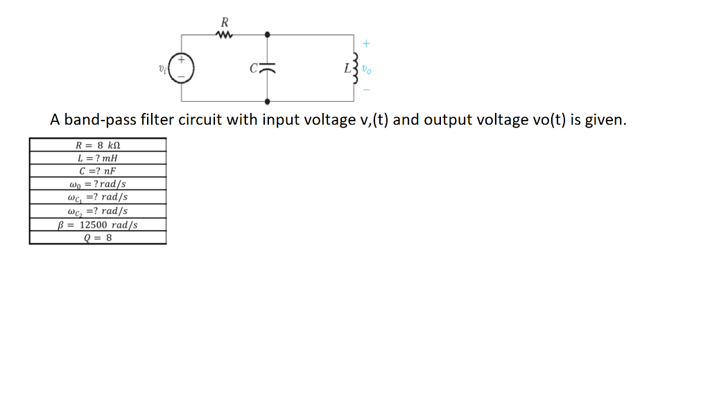 Solved R w + V; V. A band-pass filter circuit with input | Chegg.com