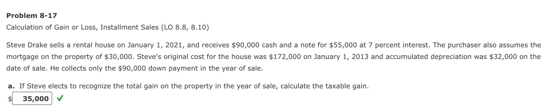 Problem 8-17 Calculation of Gain or Loss, Installment | Chegg.com