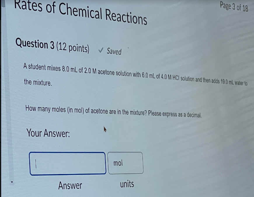 Solved Question 3(12 points )∨ Saved A student mixes 8.0 mL | Chegg.com
