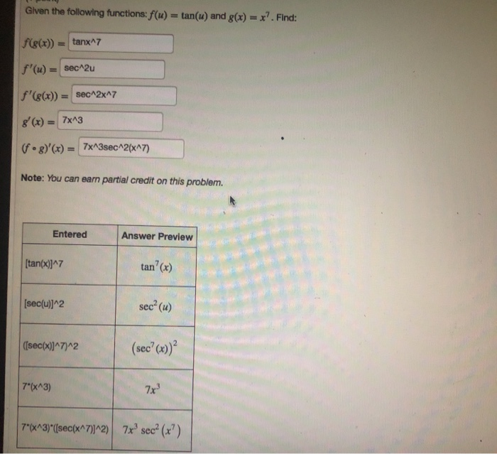 Solved Given the following functions: f(u) = tan(u) and g(x) | Chegg.com