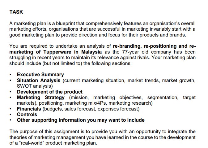 Solved TASK A marketing plan is a blueprint that | Chegg.com