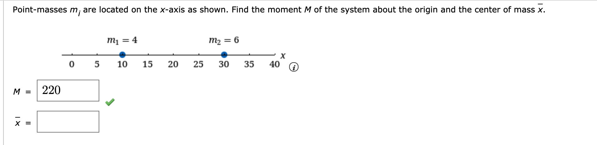 Solved Point-masses m; are located on the x-axis as shown. | Chegg.com
