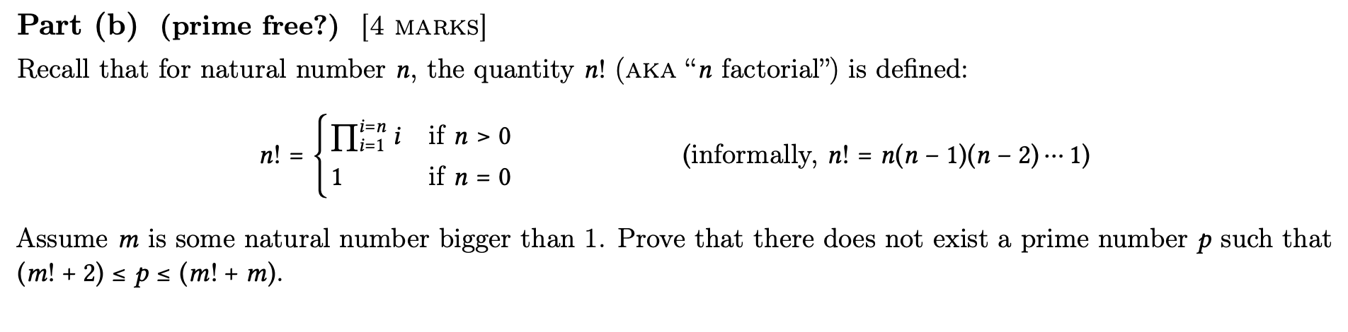 Solved Part (b) (prime free?) [4 MARKS] Recall that for | Chegg.com