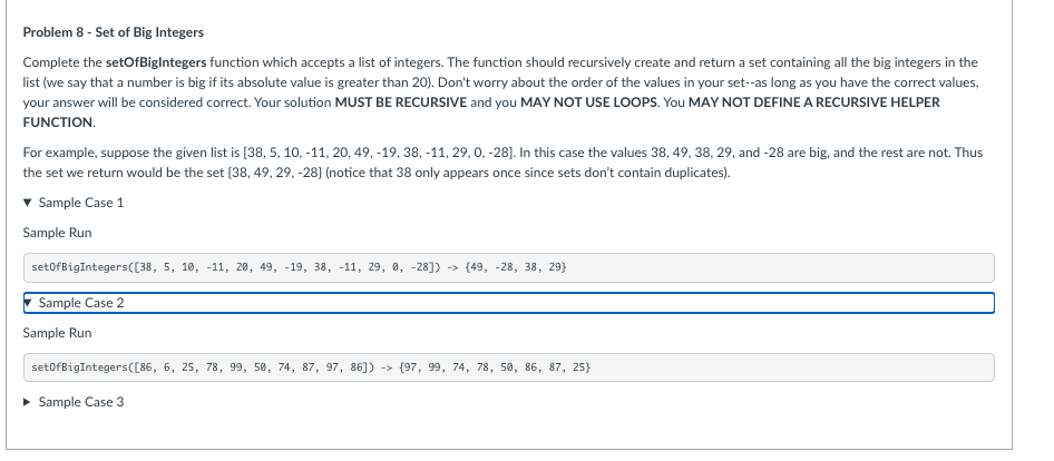 Solved Problem 8 - Set of Big Integers Complete the | Chegg.com