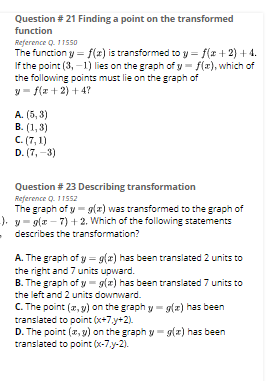 Solved Question #21 Finding a point on the transformed | Chegg.com