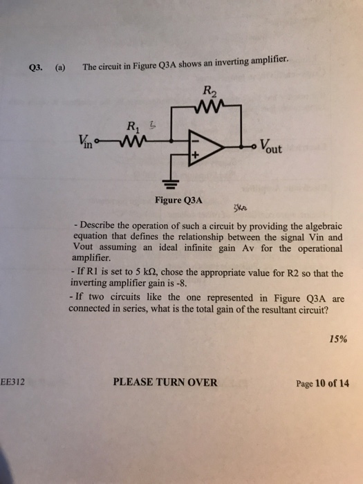 Solved Q3. The circuit in Figure Q3A shows an inverting | Chegg.com