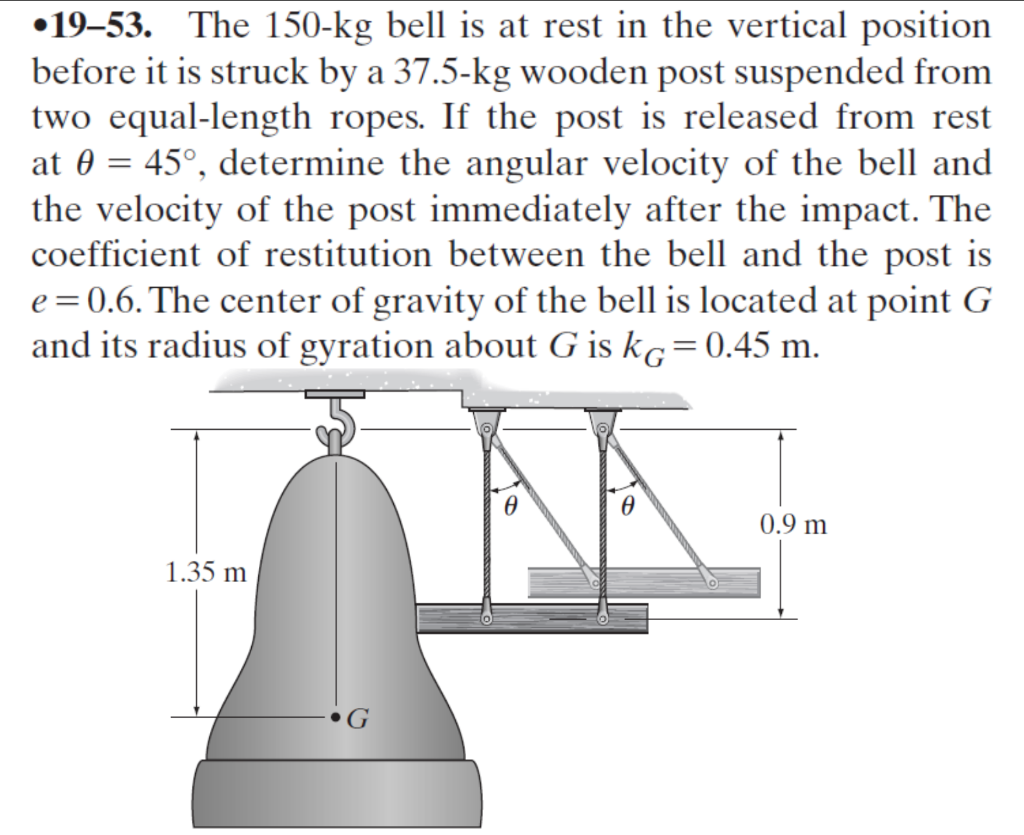 Solved •19–53. The 150-kg bell is at rest in the vertical | Chegg.com