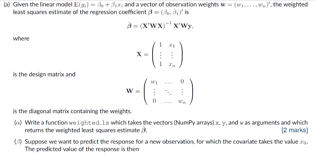 Solved (a) Given the linear model E(%)-30 + ßir, and a | Chegg.com