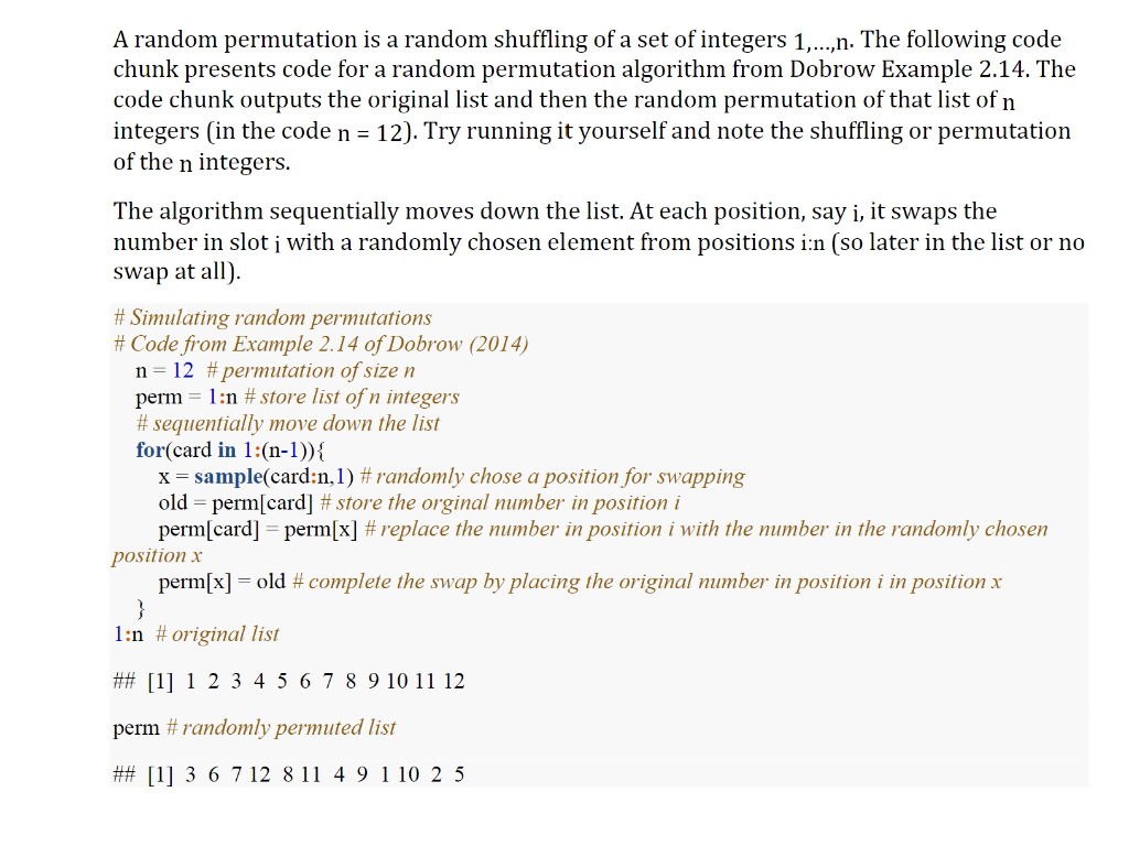 Solved A random permutation is a random shuffling of a set | Chegg.com