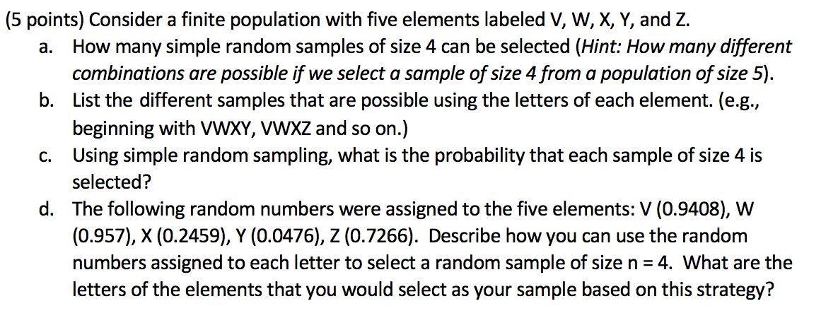 Solved (5 points) Consider a finite population with five | Chegg.com