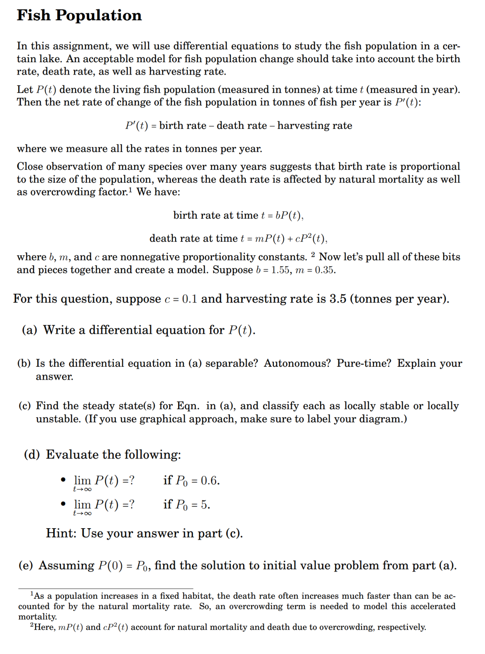 Solved Differential equations-Fish population *ATTENTION, I | Chegg.com