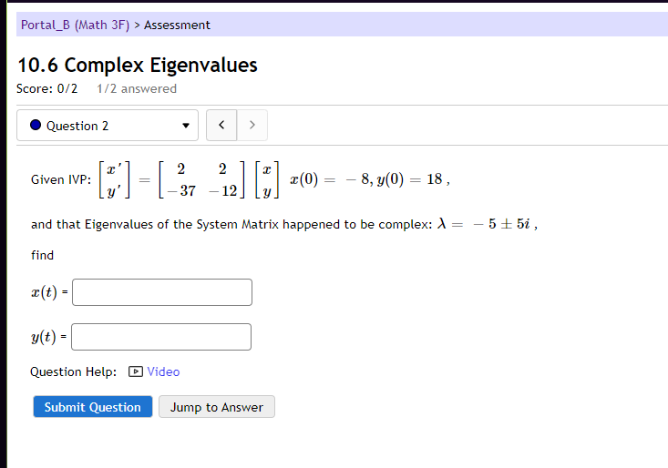 Solved Portal_B (Math 3F) > Assessment 10.6 Complex | Chegg.com