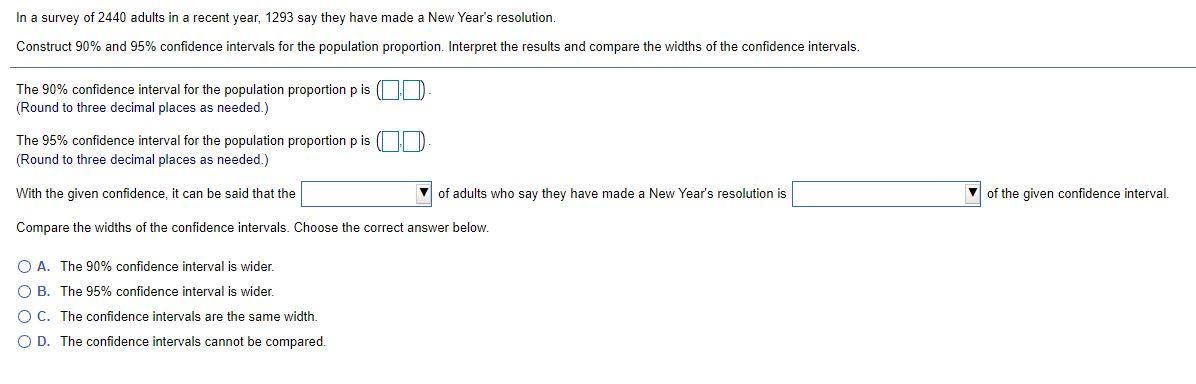 Solved First drop down blank options: population proportion, | Chegg.com