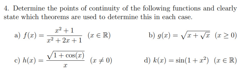 Solved 4. Determine the points of continuity of the | Chegg.com