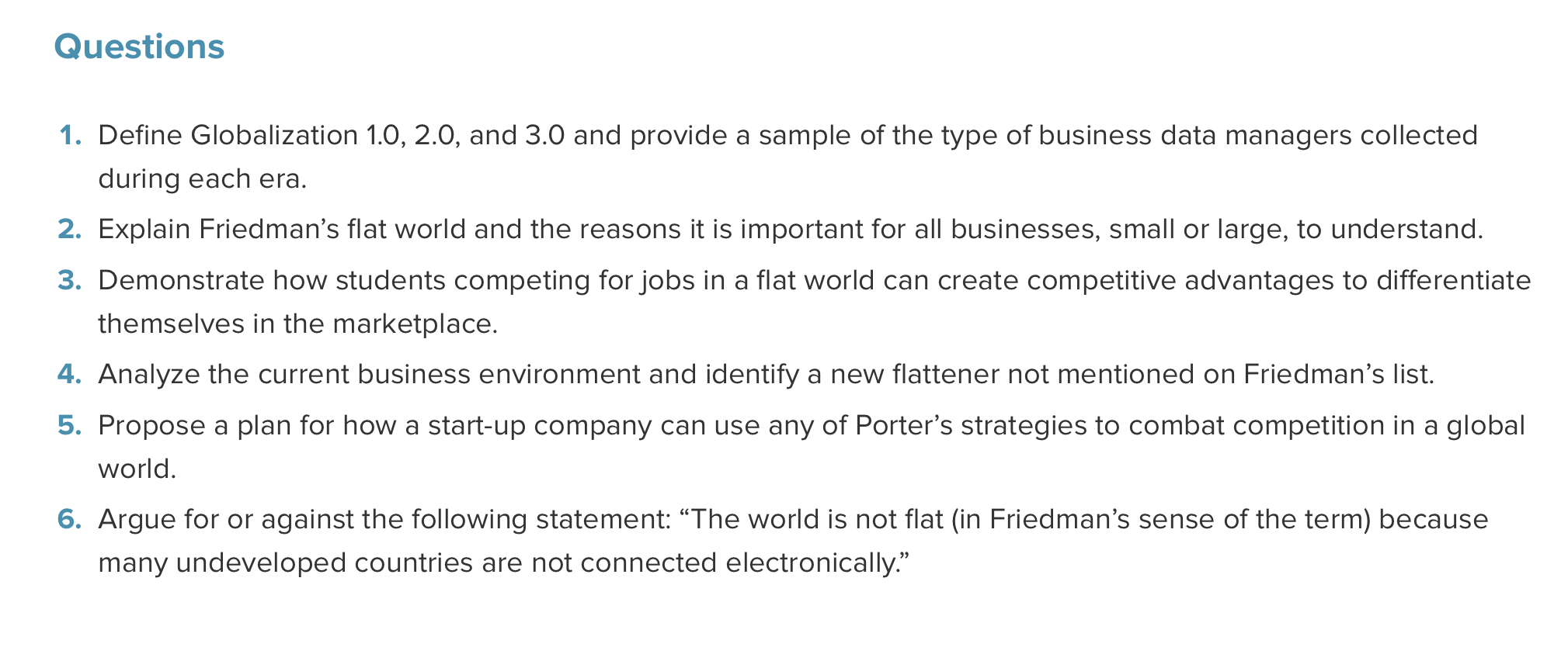 Solved Questions 1. Define Globalization 1.0, 2.0, and 3.0 | Chegg.com