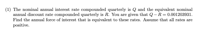 Solved (1) The nominal annual interest rate compounded | Chegg.com