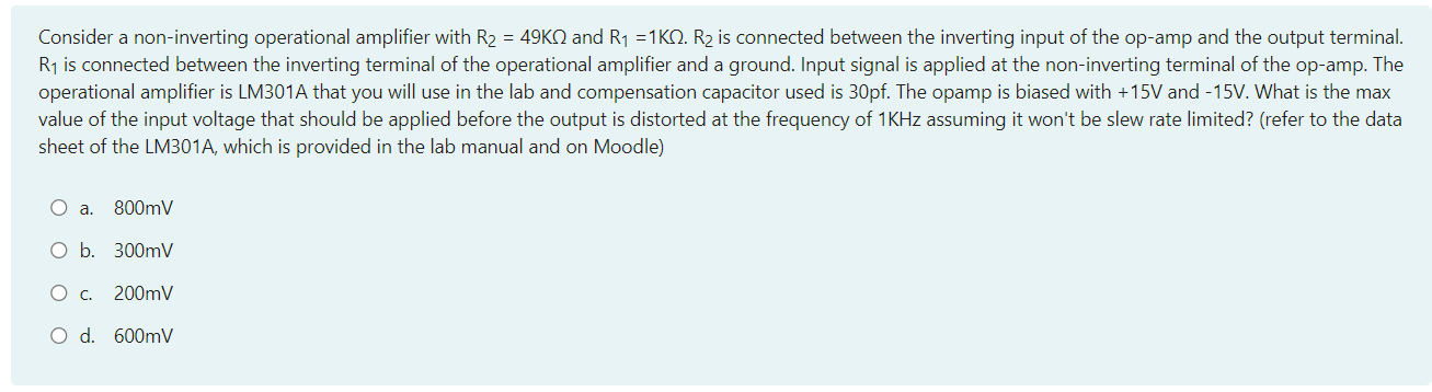 Solved Consider a non-inverting operational amplifier with | Chegg.com