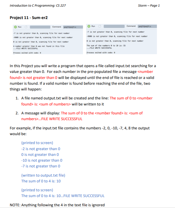 Solved Introduction to C Programming: CS 227 Storm - Page 1 | Chegg.com