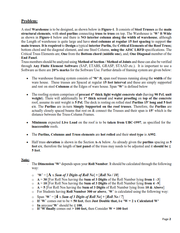 Solved Problem: A steel Warehouse is to be designed, as | Chegg.com