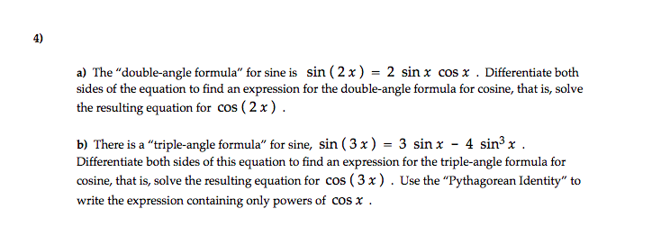 Solved a) The "double-angle formula" for sine is sin (2x) = | Chegg.com