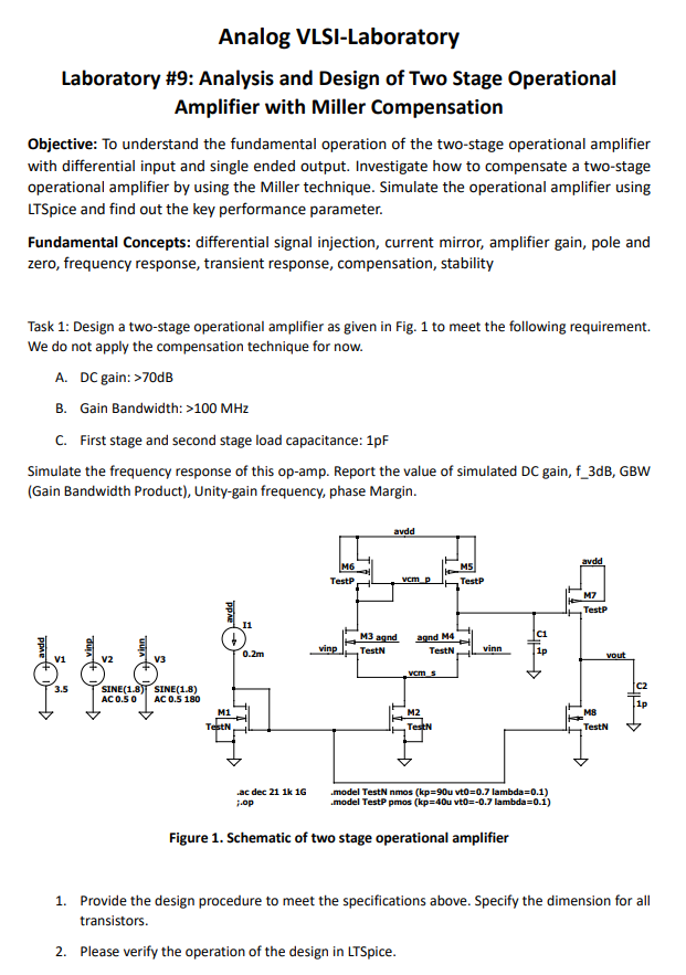 Analog VLSI-Laboratory Laboratory #9: Analysis and | Chegg.com