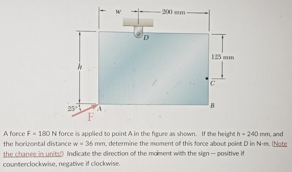 Solved A force F=180 N force is applied to point A in the | Chegg.com